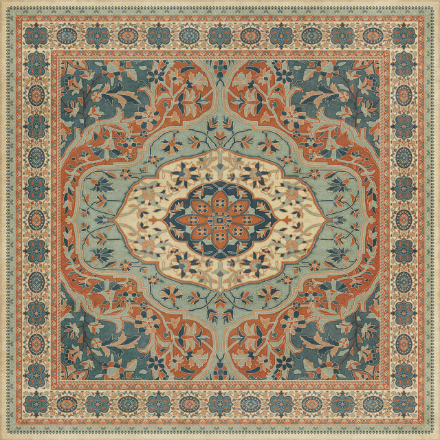 Persian Bazaar Farahan, Ava 72x72 Vintage Vinyl Floorcloth, Orange/Blue ...