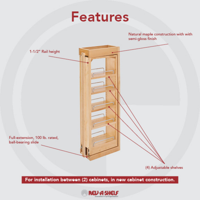 Wood Wall Filler Pull Out for 33" H New Kitchen Applications, 6"W ...