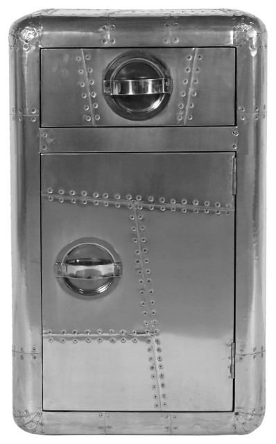Aviator Aluminum Side Table With Door and Drawer - Industrial - Side ...