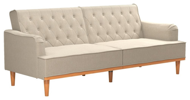 Pemberly Row Vintage Convertible Sofa Bed Futon in Tan Linen ...