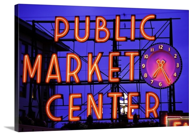Public Market Sign II Wrapped Canvas Art Print, 18"x12" - Contemporary ...