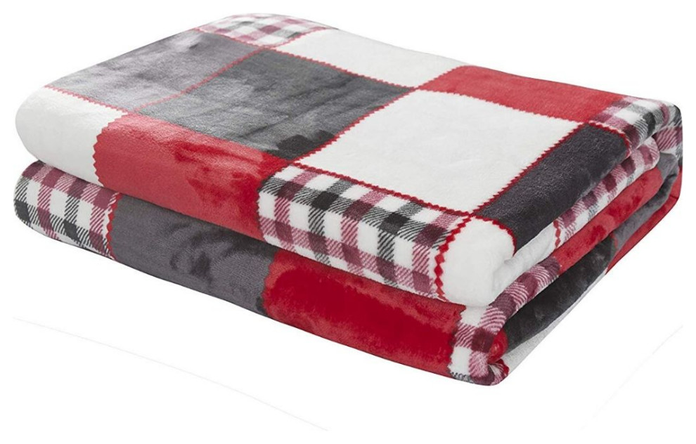 Tache Holiday Red Plaid Checkered Patchwork Throw Blanket, 63"x87 ...