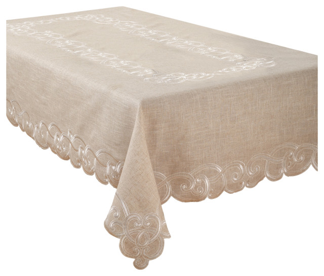 Embroidered Tablecloth With Elegant Design, 67"x104" - Traditional ...
