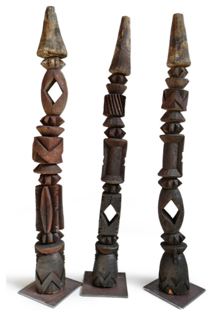 Consigned Carved Wood Tribal Post on Stand - Southwestern - Decorative ...