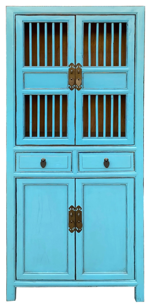 Chinese Pastel Blue Shutter Doors Small Display Bookcase Curio Cabinet ...