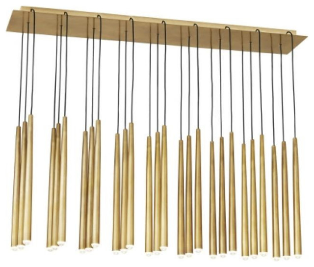 Pylon Ceiling Chandelier, 27-Light, LED, Natural Brass, 43.2"L - Modern ...