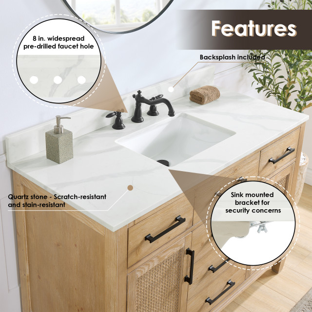 Solana Bathroom Vanity with Calacatta White Quartz Stone Countertop, 48 ...