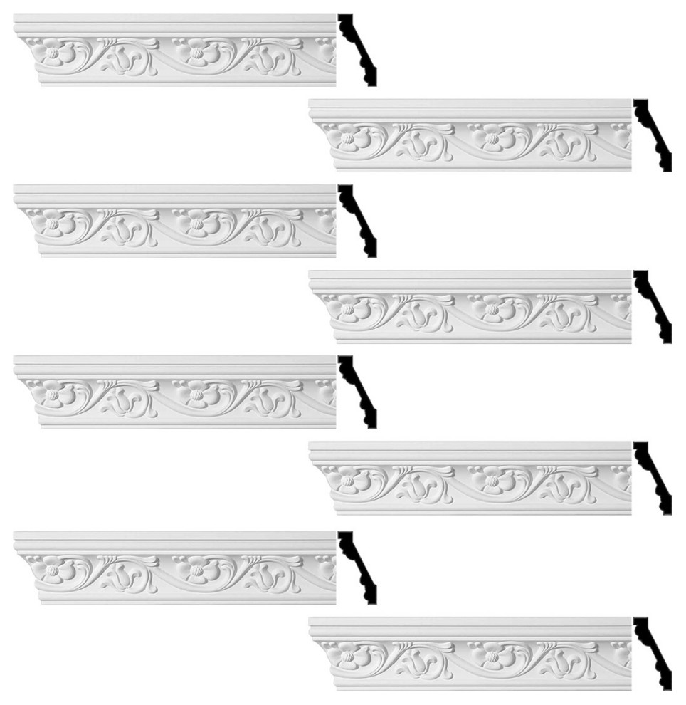 Ornate Cornice White Urethane Sainte Anne Design 8 Pieces Totaling 768 ...