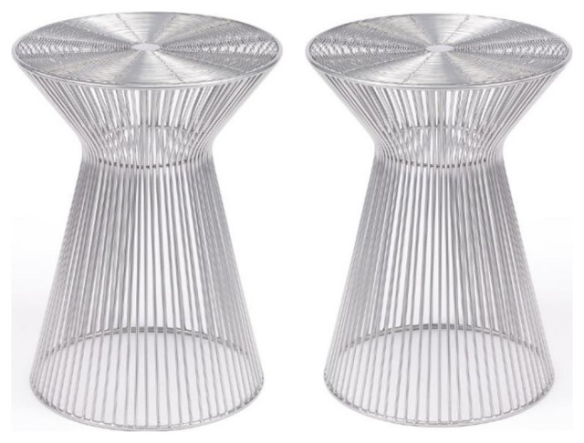 Home Square Traditional Metal End Table in Silver Finish - Set of 2 ...