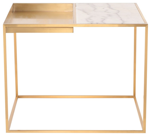 Corbett Gold Side Table, Gold End Table, Modern Golden Side Table White ...