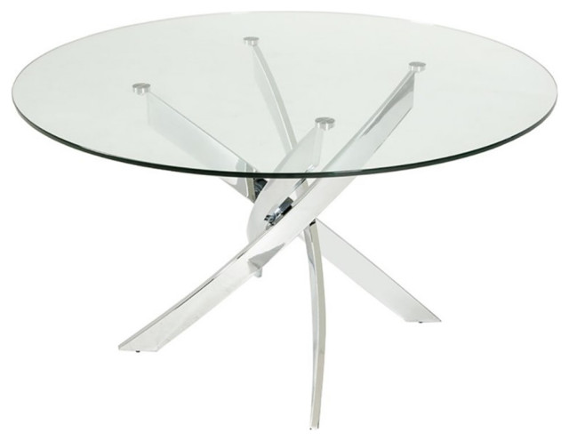 Modrest Pyrite Round Modern Metal & Glass Dining Table in Silver/Clear ...