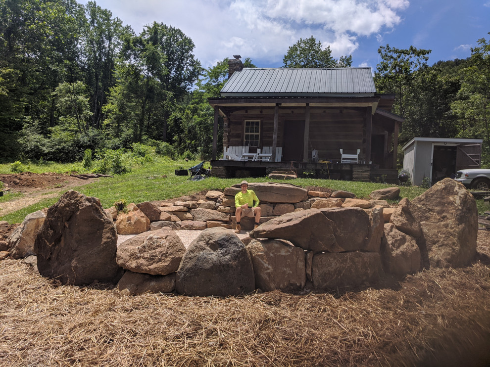 Ancient, Megalithic Sunken Fire Pit and Boulder Wall - Patio - Other ...