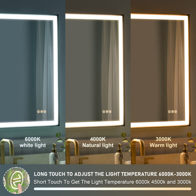 Framed LED Mirror, Dimmer, Defogger, Color Temperature, 40"x32 ...