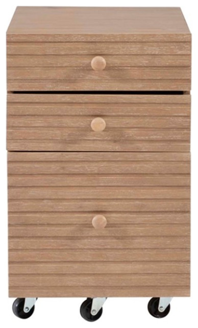 Linon Sway Wood File Cabinet with 3 Drawers Rolling Castors in Natural ...
