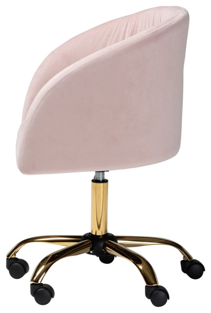 Contemporary Glam and Luxe Blush Pink Velvet, Gold Metal Swivel Office ...