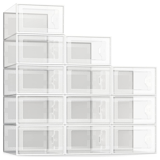 Large 12 Pack Shoe Storage Box, Stackable Shoe Organizer , Foldable ...