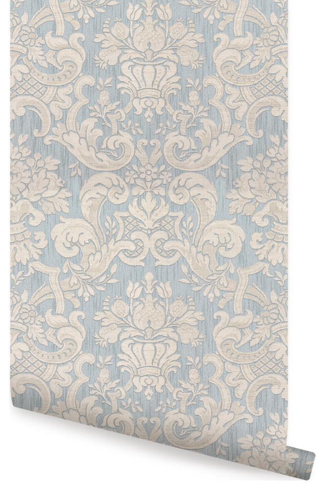 Damask Weave Textured Look Peel and Stick Vinyl Wallpaper, 24" X 60 ...