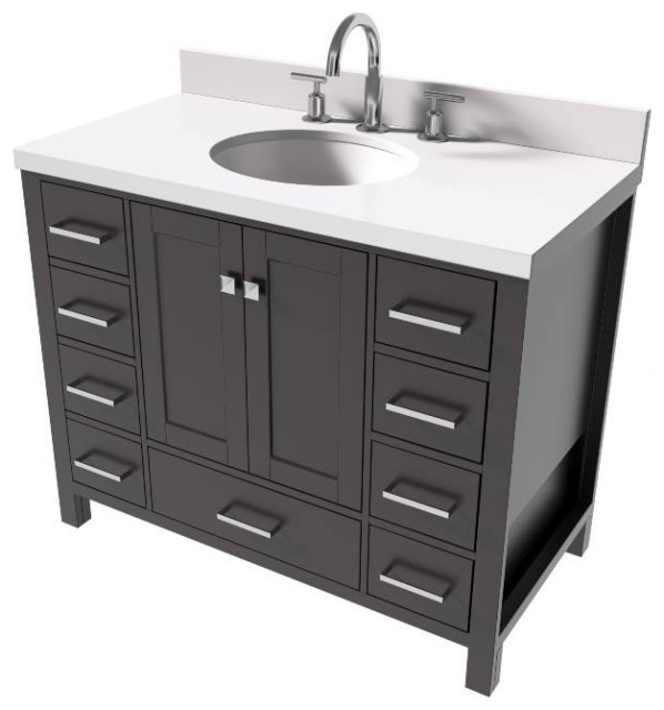 Cambridge Espresso 43" Oval Sink Vanity With White Quartz Countertop ...