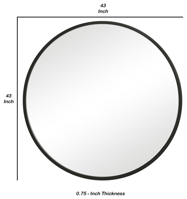 Benzara BM239322 43 Inches Round Shape Sleek Frame Mirror, Black ...