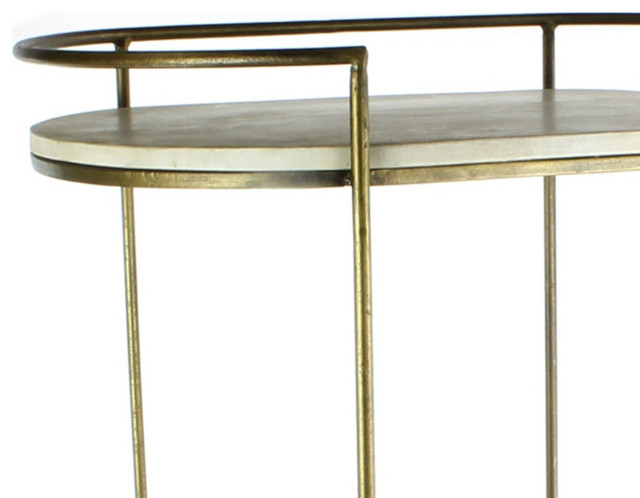 2 Tier Obround Shaped Metal Bar Cart with 2 Wooden Shelves,Brass and ...