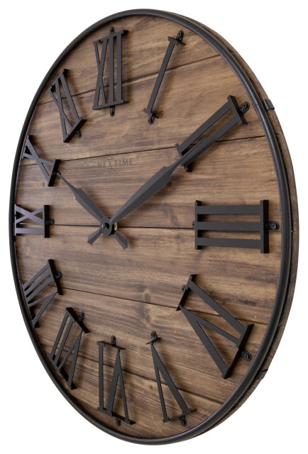 Manchester 20" Wooden Wall Clock With Black Roman Numerals - Industrial ...