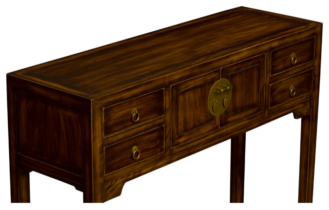 45in Mahogany Finish Elmwood Chinese Mandarin Console Cabinet - Asian ...
