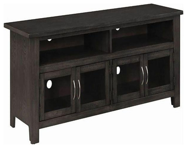 48 Inch TV Console with 2 Open Compartments and Glass Cabinets, Dark ...