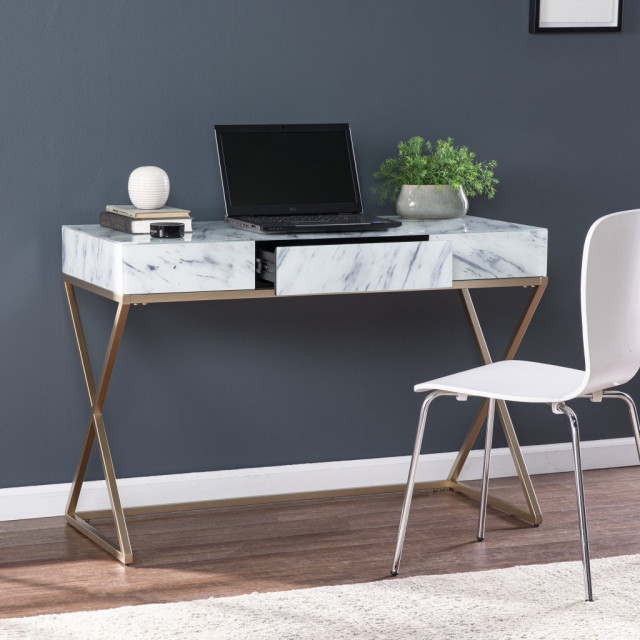 Faux Marble Writing Desk with Storage - Contemporary - Desks And ...