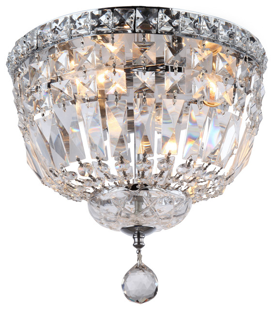 4 Light Round Crystal Flush Mount Light, Chrome Finish With Clear ...