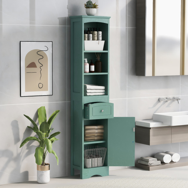 67" Tall Freestanding Bath Storage Cabinet, Adjustable Shelves - Contemporary - Bathroom ...