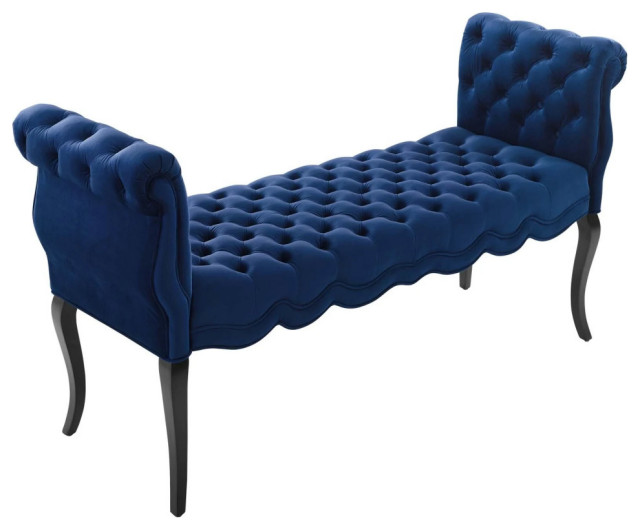 Lea Navy Chesterfield Style Performance Velvet Bench - Contemporary ...