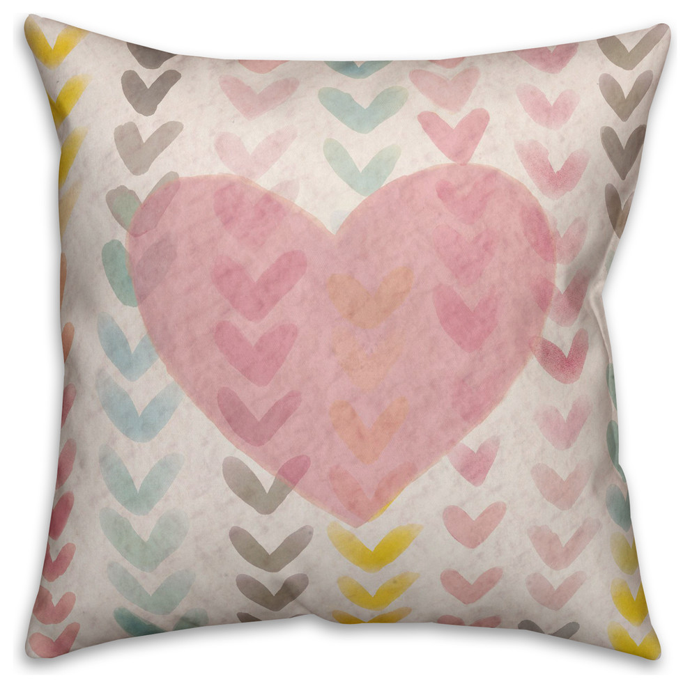 Pastel Watercolor Hearts Throw Pillow - Contemporary - Decorative ...