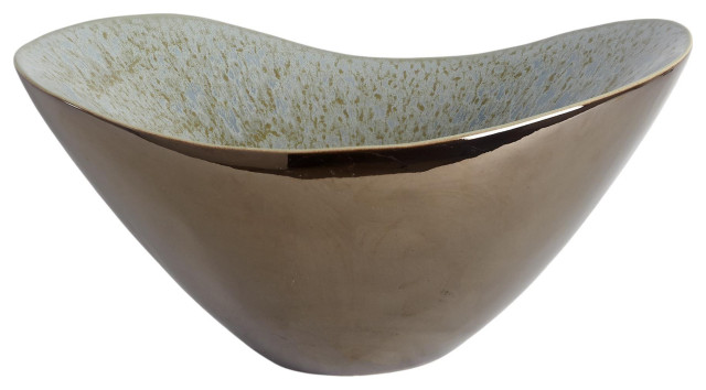 Luxe Copper Bronze Blue Metallic Ceramic Decorative Swoop Bowl ...