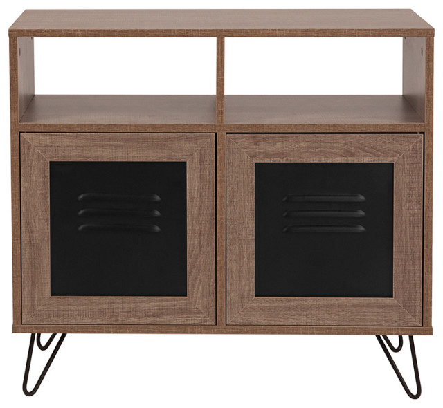 29.75"W 2 Shelf Storage Console/Cabinet,Metal Doors,Rustic Wood Grain ...