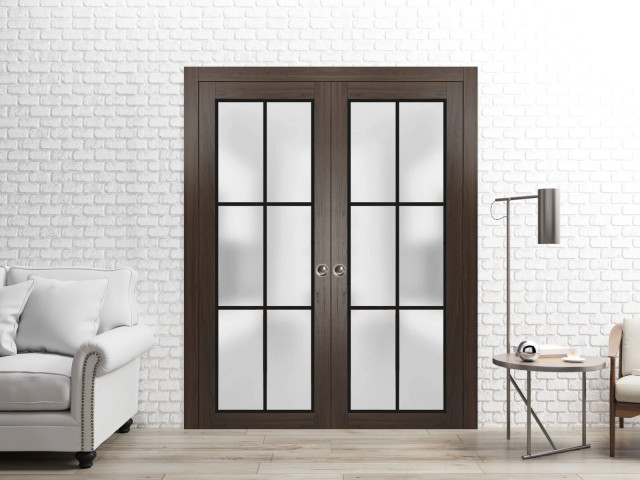 French Double Pocket Doors | Planum 2122 Chocolate Ash | Kit Trims Rail, 84" x 80" ( 2* 42x80 ...