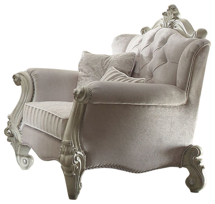 Versailles Chair With 2 Pillows, Ivory Fabric and Bone White ...