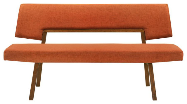 Channell Wood Dining Bench In Walnut Finish With Orange Fabric ...