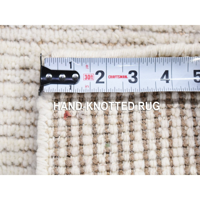 Plain White Modern Design Hand Knotted Silk With Wool Mat Square Rug, 1 ...