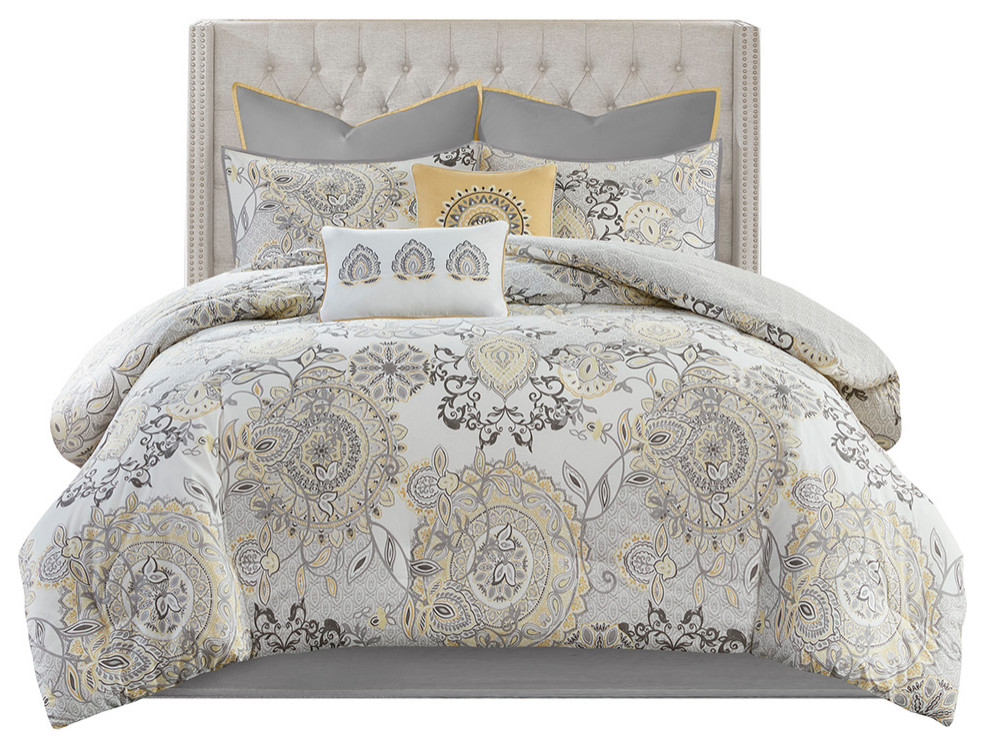 Madison Park Isla 8 Piece Cotton Floral Printed Reversible Comforter ...
