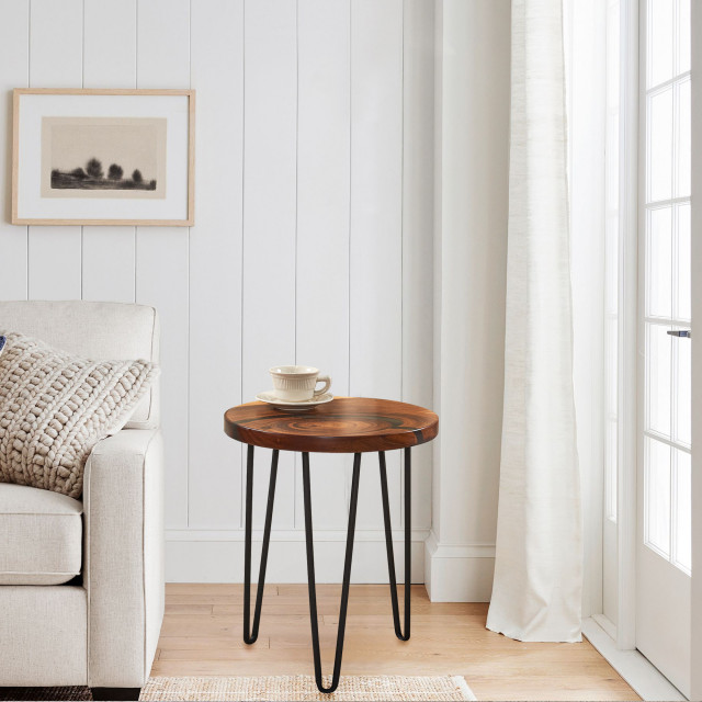 Round Epoxy Resin & Wood Side Table - Industrial - Side Tables And End ...