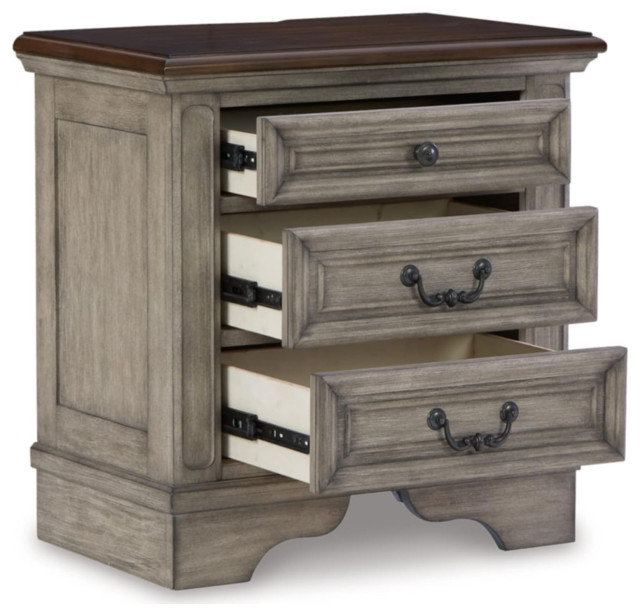 Classic Nightstand, Acacia Wood Frame With USB Ports & 3 Drawers ...