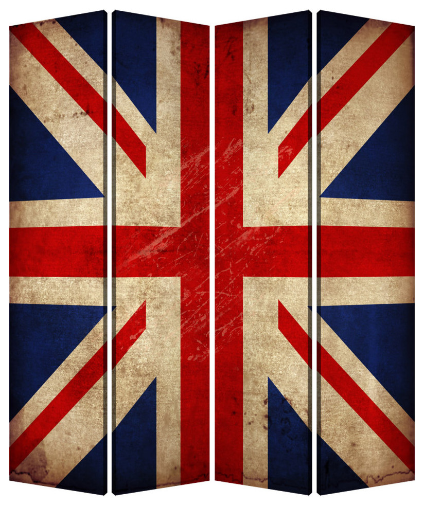 84" X 84" Multi-Color Wood Canvas Union Jack Screen - Contemporary ...