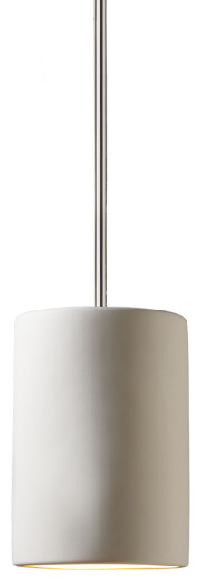 Small Cylinder Pendant , Bisque, Polished Chrome, Rigid Stem - Modern ...