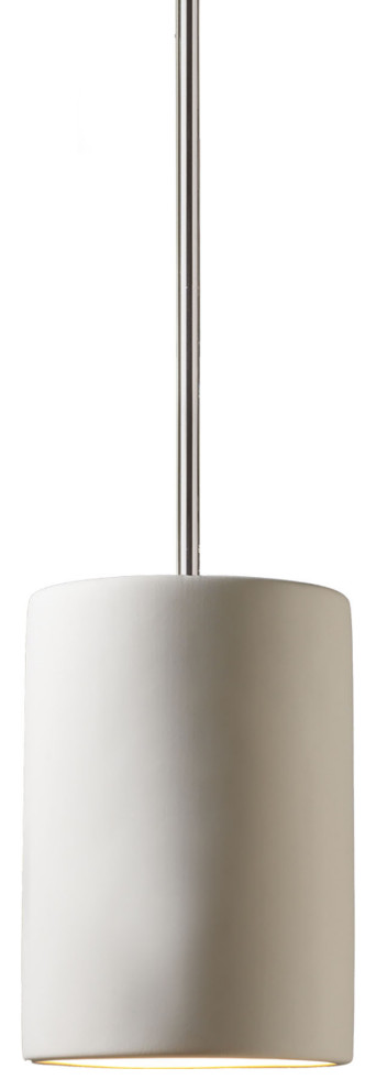Small Cylinder Pendant , Bisque, Polished Chrome, Rigid Stem - Modern ...