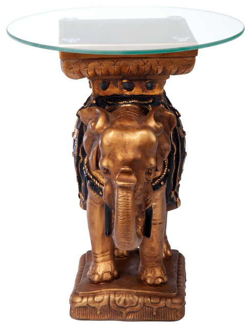 Maharajah Elephant Glass-Topped Sculptural Table - Mediterranean - Side ...