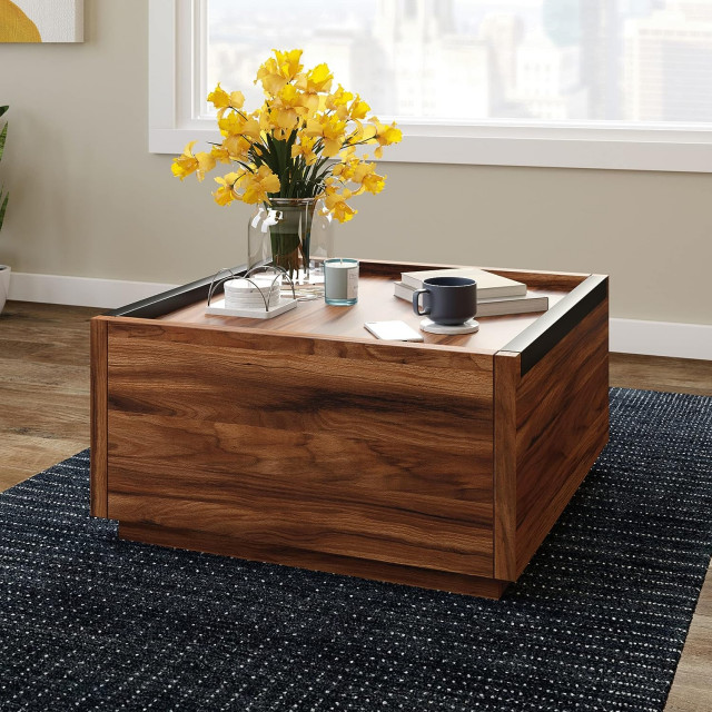 Modern Coffee Table, Square Wooden Top With Storage Drawers, Blaze ...