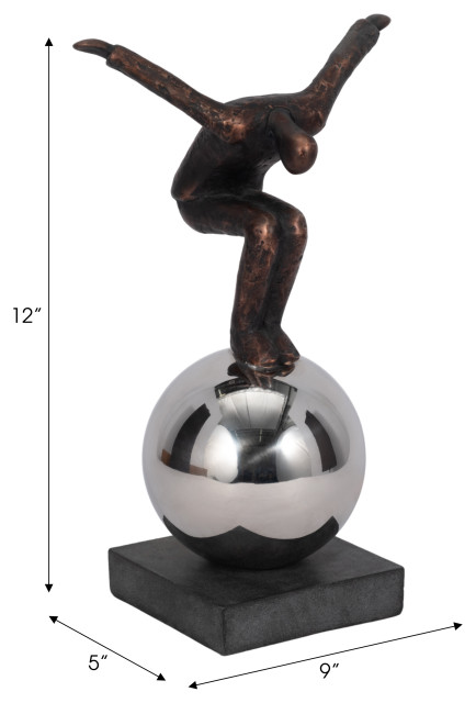 Metal 12" Balancing Man On Sphere, Bronze - Contemporary - Decorative ...