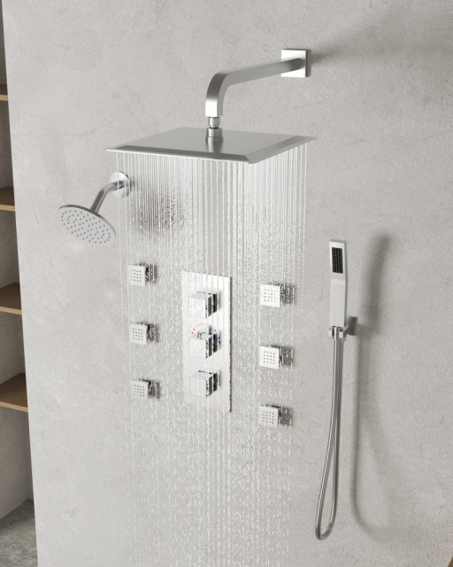 Dual Heads 12" Rain Shower System With 3 Way Thermostatic Faucet,Body ...