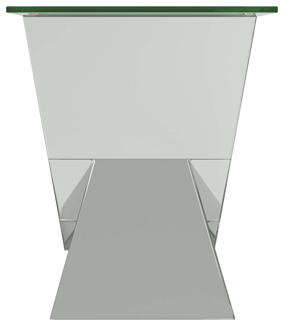 Contemporary V-Shaped End Table with Glass Top, Silver and Mirrored ...