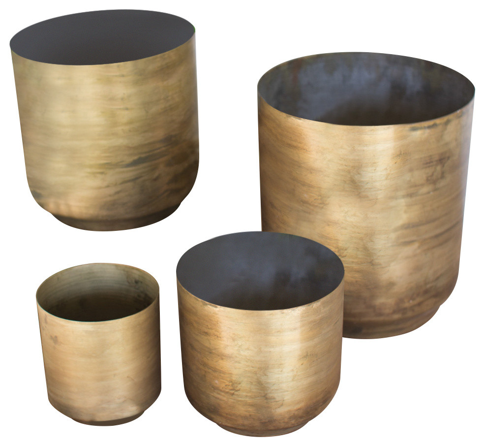SET OF 4 METAL FLOWER POTS - AGED BRASS FINISH - Farmhouse - Outdoor ...